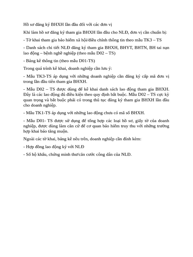 Hồ sơ đăng ký BHXH lần đầu đối với các đơn vị | PDF