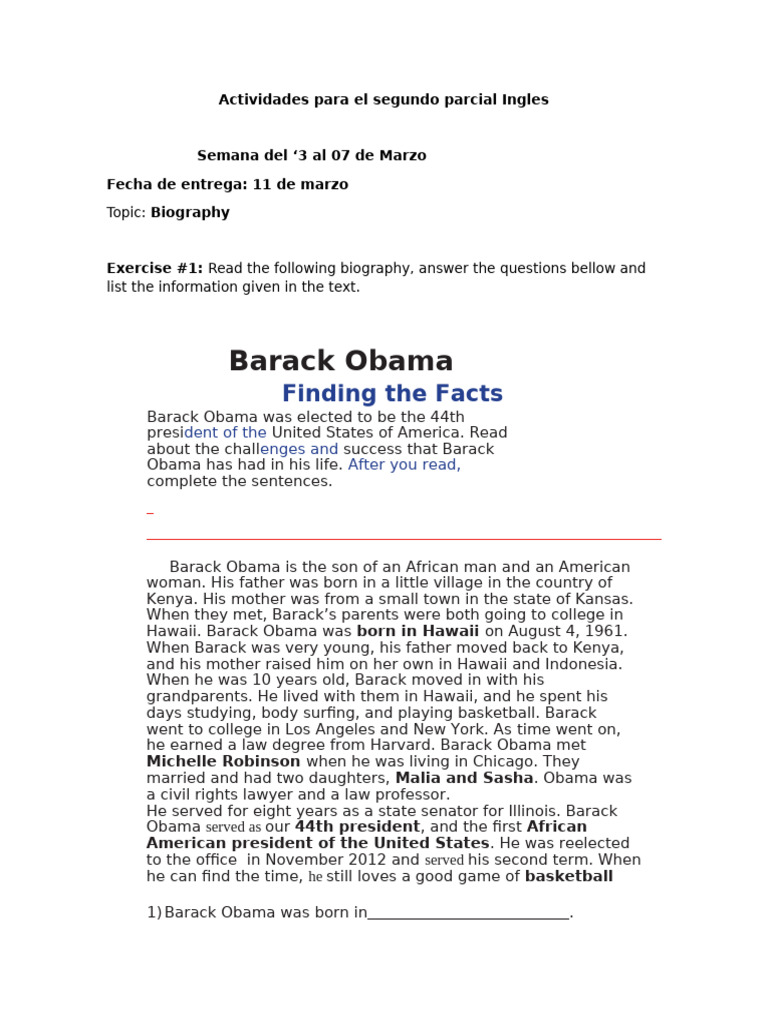 Actividades Semana Del 03 de Marzo | PDF | Barack Obama | Obama Family