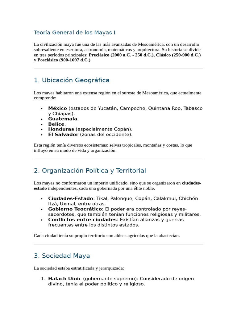Teoría General de Los Mayas I (Ubicación Geográfica, Organización Política y Territorial ...
