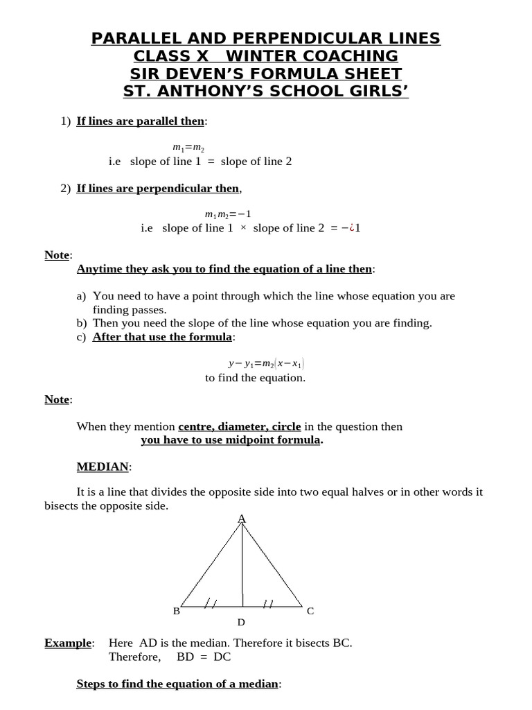 Parallel lines formulas | PDF | Perpendicular | Elementary Mathematics