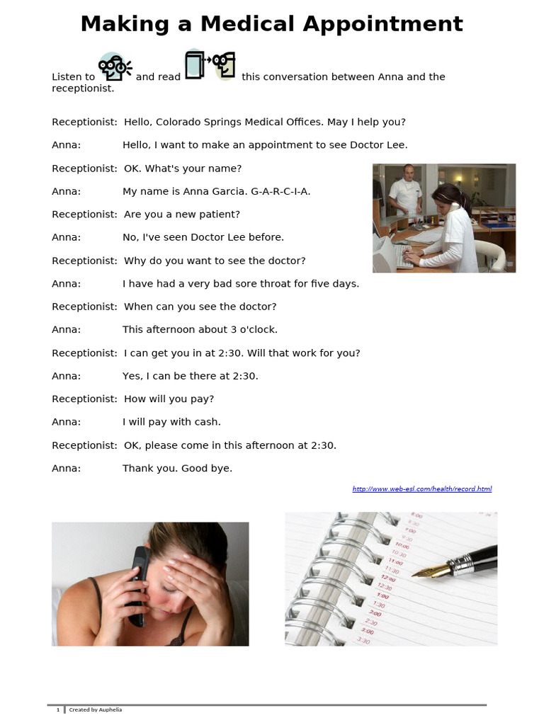 Making A Medical Appointment Conversation Topics Dialogs - 72661 | PDF