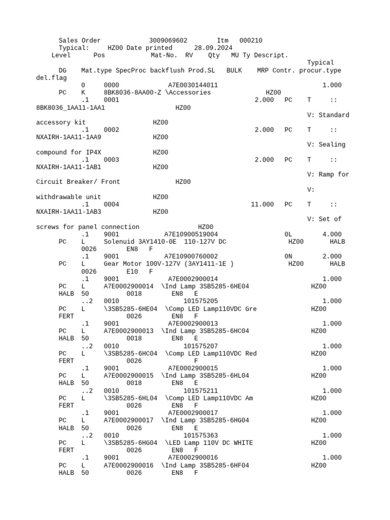 Sap Bom - 28.09.2024 | PDF | Manufactured Goods | Electrical Components