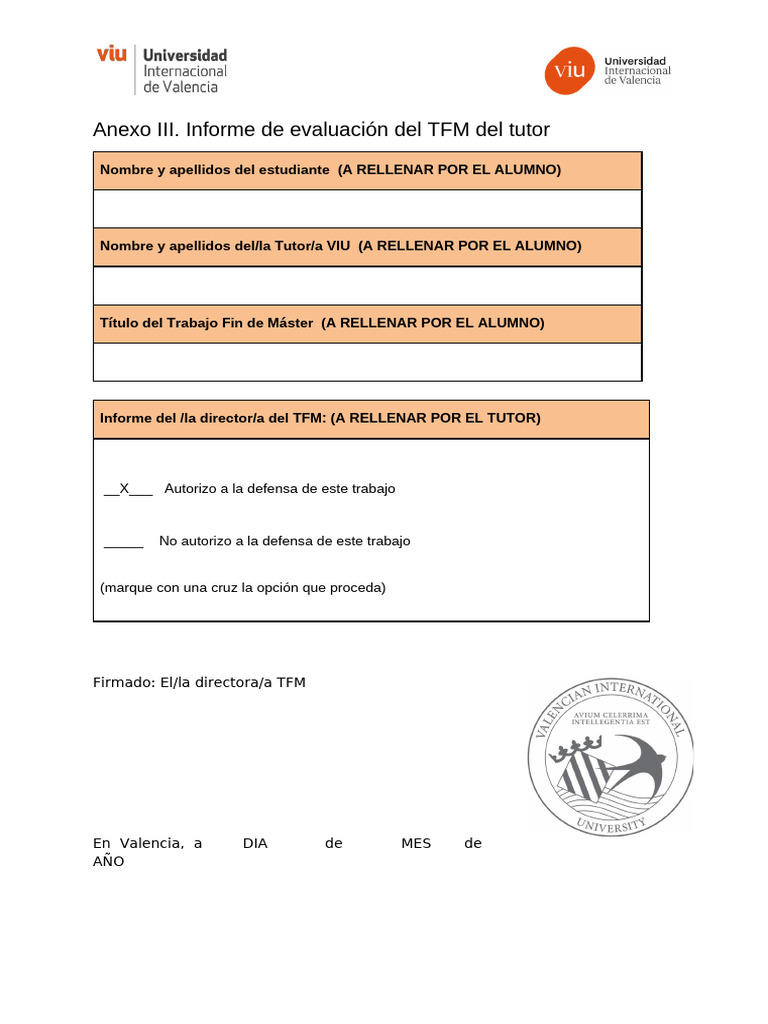 Anexo III - Informe de Evaluación Del TFM Del Tutor | PDF