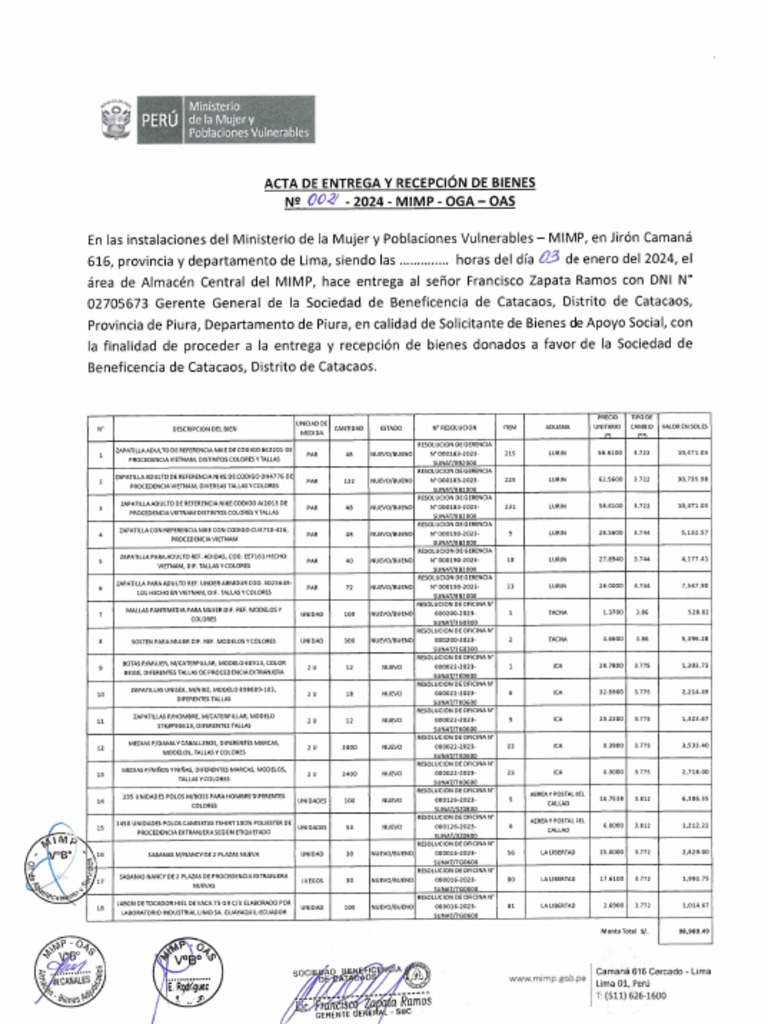 Acta de Entrega 002 2024 | PDF