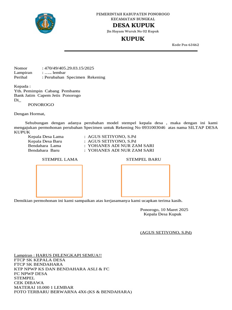 Ganti Specimen Stempel Desa | PDF