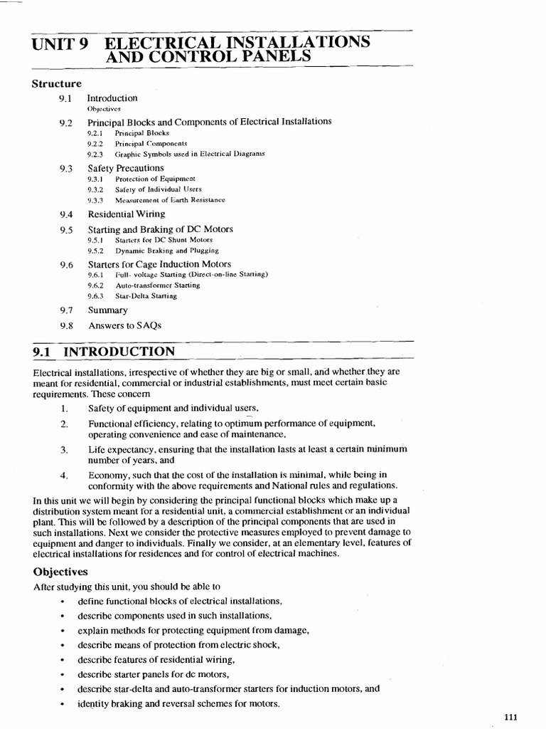 Unit-9-Electriccaal Installation and Control Panels | PDF | Relay ...