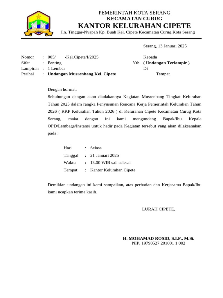 Surat Undangan Musrenbang | PDF