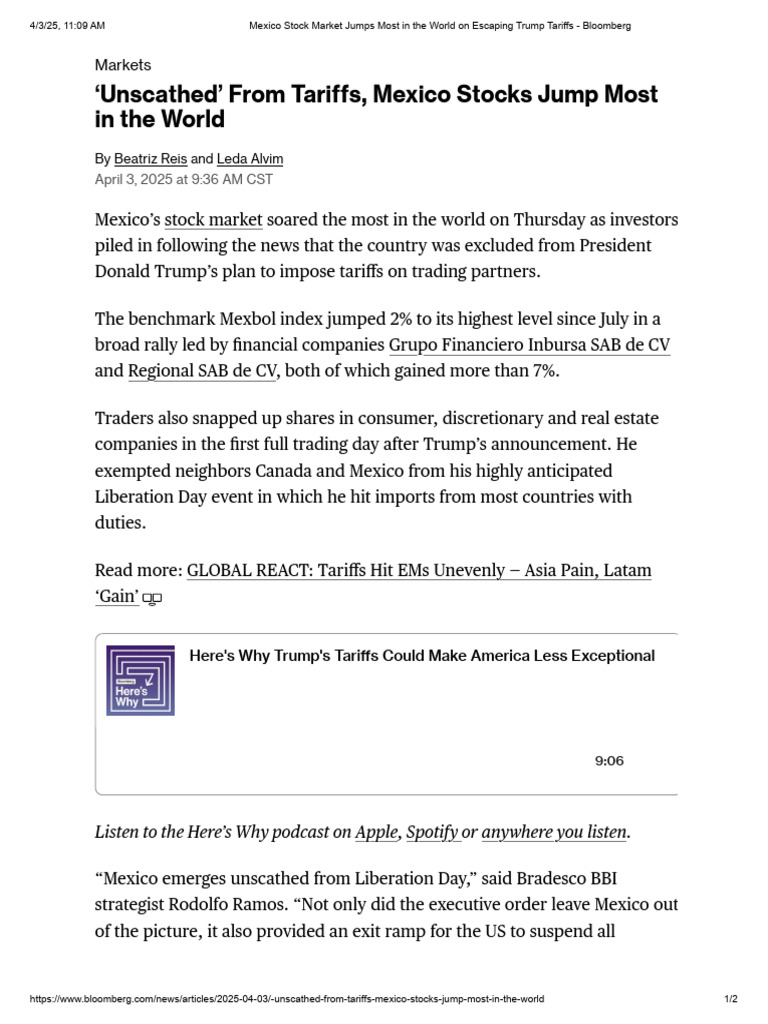 Mexico Stock Market Jumps Most in The World On Escaping Trump Tariffs ...