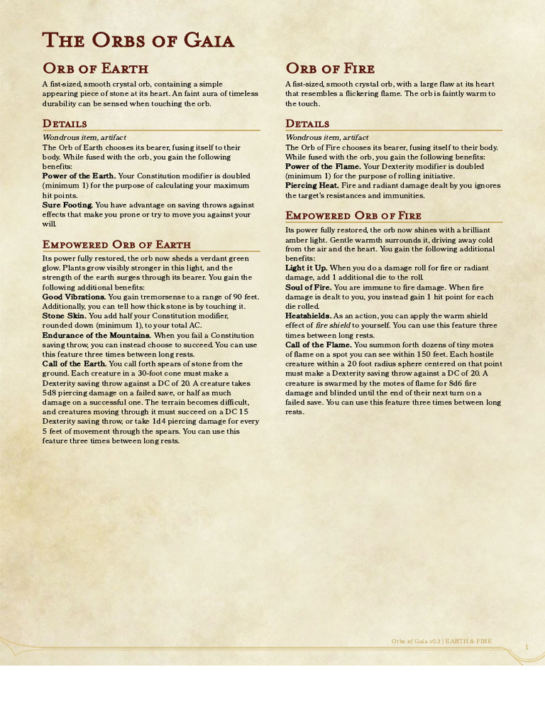 The Orbs of Gaia - The Homebrewery | PDF