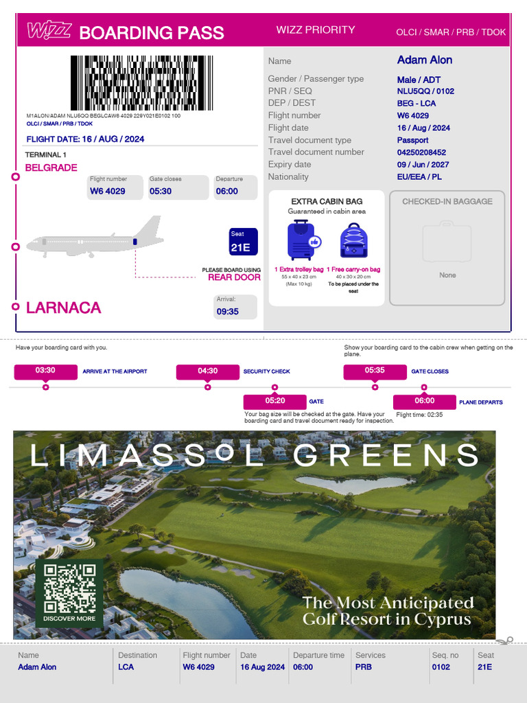 BoardingCard 372766812 BEG LCA | PDF | Aviation Safety | Aviation