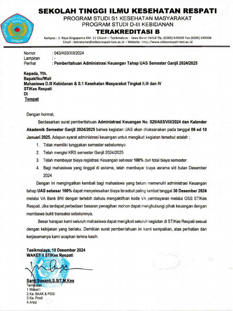 Pemberitahuan Administrasi UAS Tk 2,3,4 Ganjil 2024-2025 | PDF