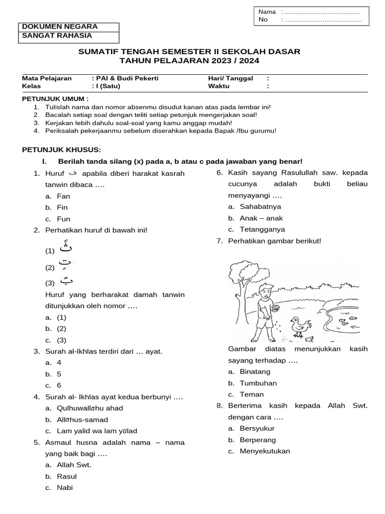 Soal STS II PAI KELAS 1 | PDF