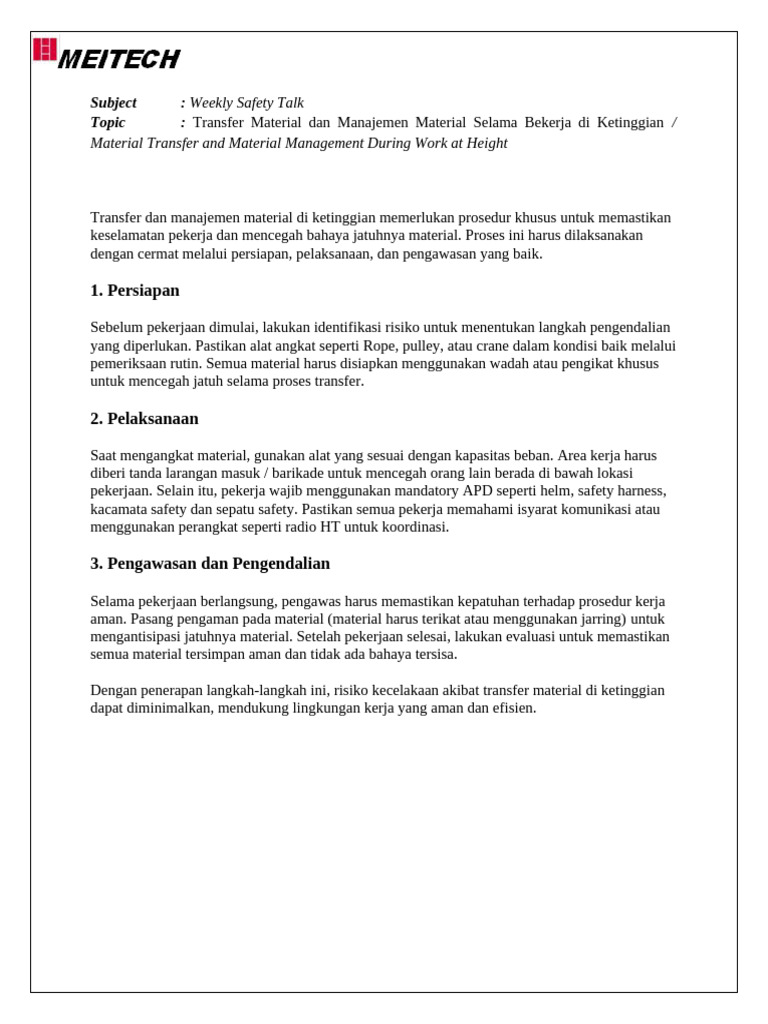 Manajemen Material Aman di Ketinggian | PDF