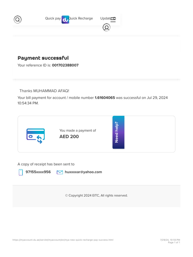 Du Quick Recharge | Quick Pay | Confirmation! | PDF