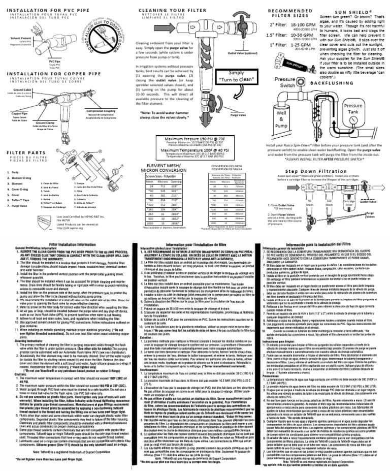 Coldwater Install Sheets | PDF | Filtration | Chemical Engineering