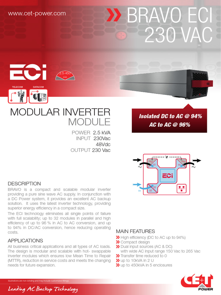CET Power - BRAVO ECI 48 230 Datasheet - v1.0 | PDF | Power Inverter | Alternating Current