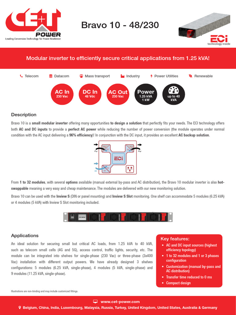 CET-Modular-Inverter-Datasheet-Bravo-10-48-230-EN-v2.0 | PDF | Power Inverter | Alternating Current