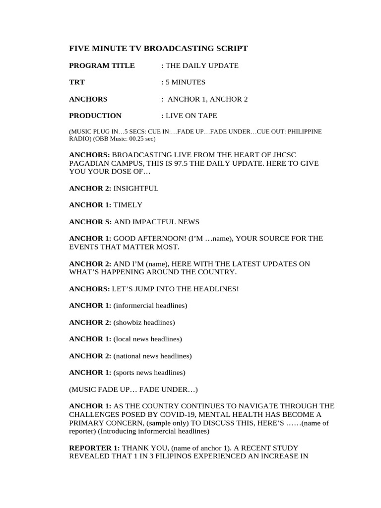 Five Minute TV Broadcasting Script | PDF | Mental Health