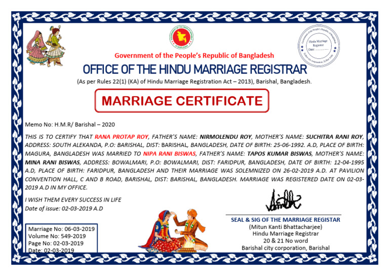 Marriage Certificate HINDU | PDF