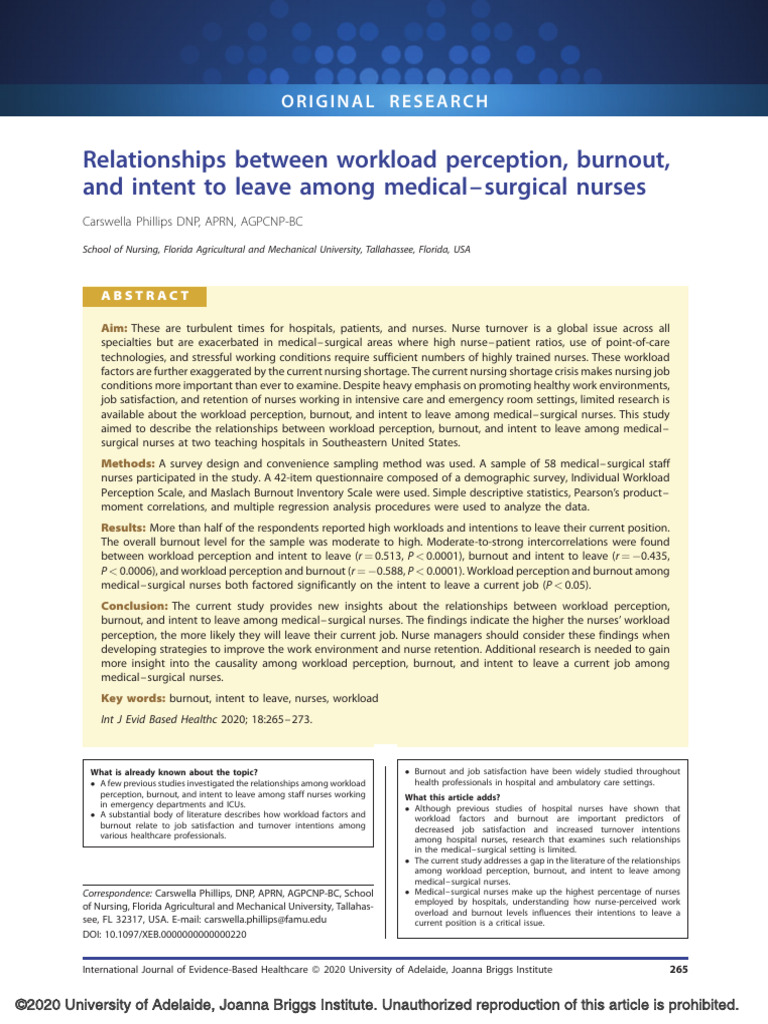 Relationships Between Workload Perception, Burnout | PDF | Nursing ...