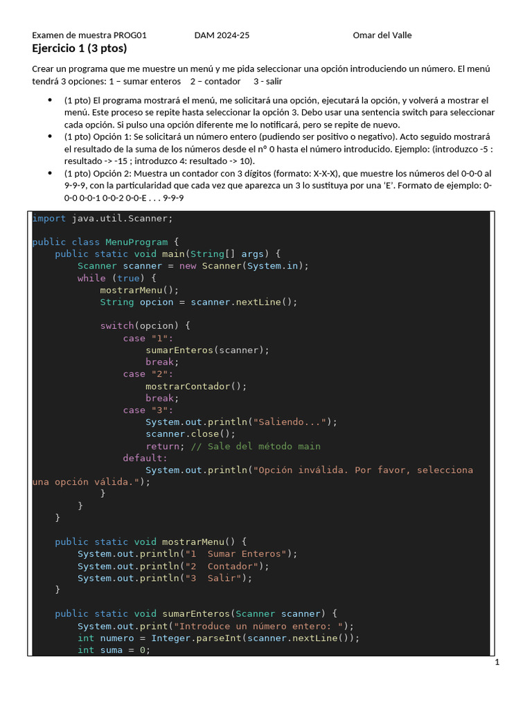 Ejercicios Examen 1 | PDF | Constructor (Programación Orientada a Objetos) | Programación