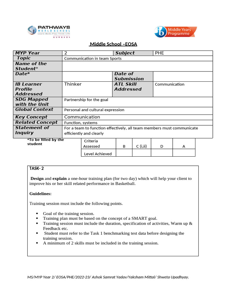 Pwsunp1798tsk8-Myp Phe Year 2 Final Assessment. | PDF | Knowledge ...