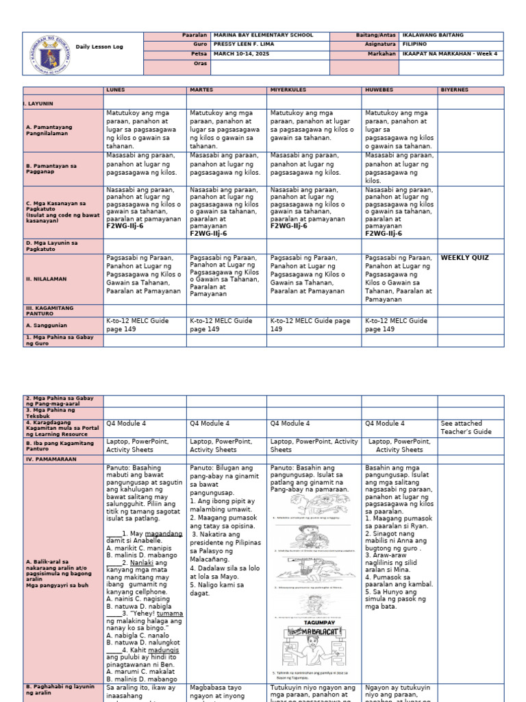 Q4-WEEK4-DLL-FILIPINO 2 | PDF