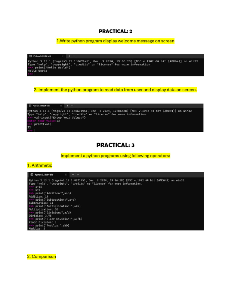 Python Programming Practical Exercises | PDF | Parameter (Computer ...