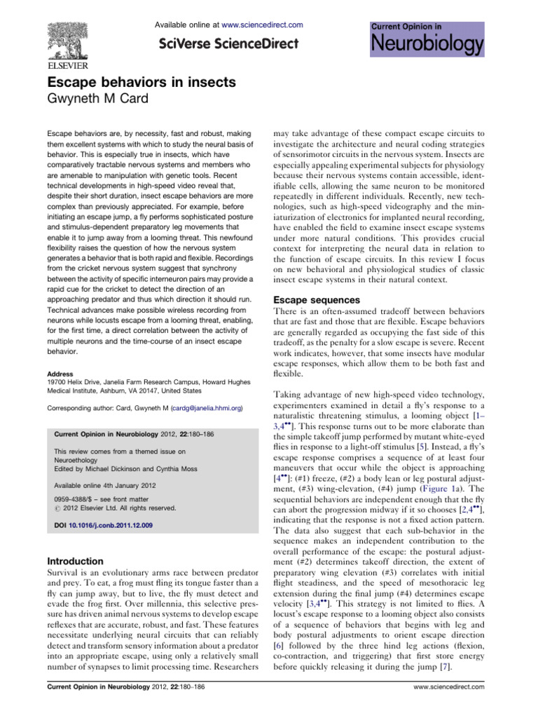 Escape Behaviors in Insects | PDF | Nervous System | Action Potential