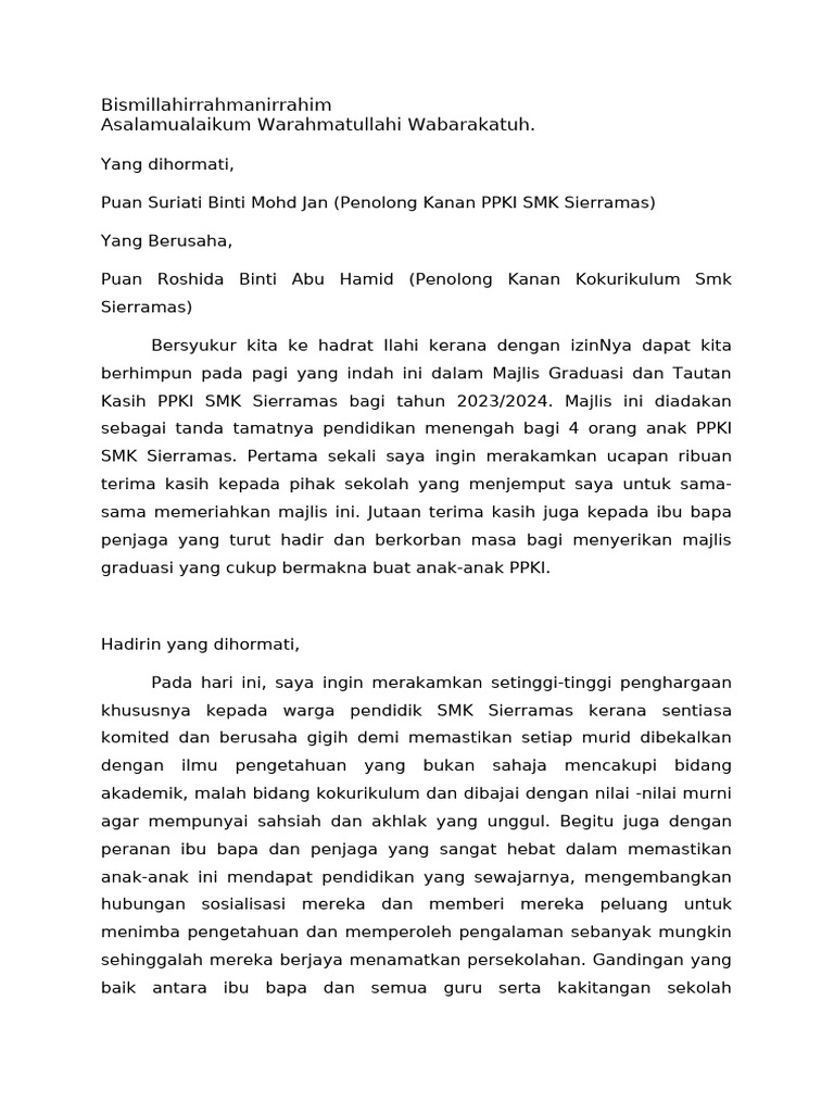 TEKS UCAPAN PERASMI | PDF