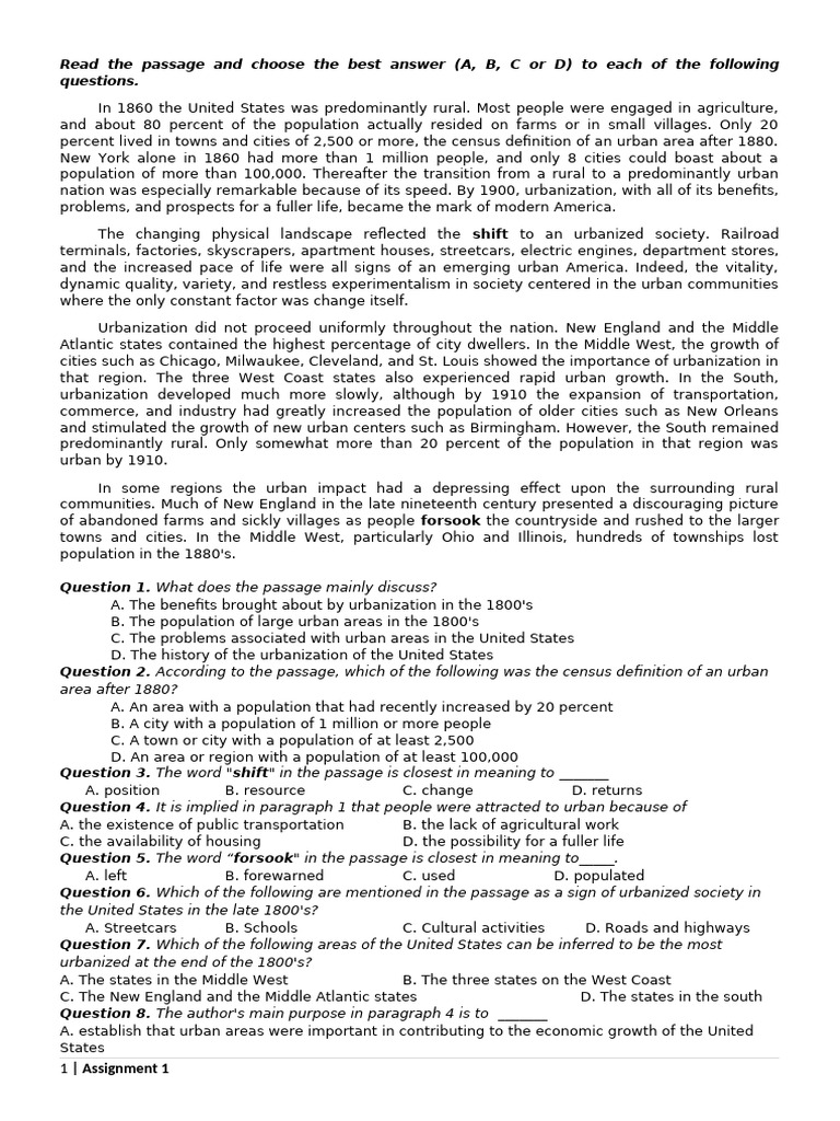 Tài liệu luyện tập Reading | PDF | Urbanization | The United States