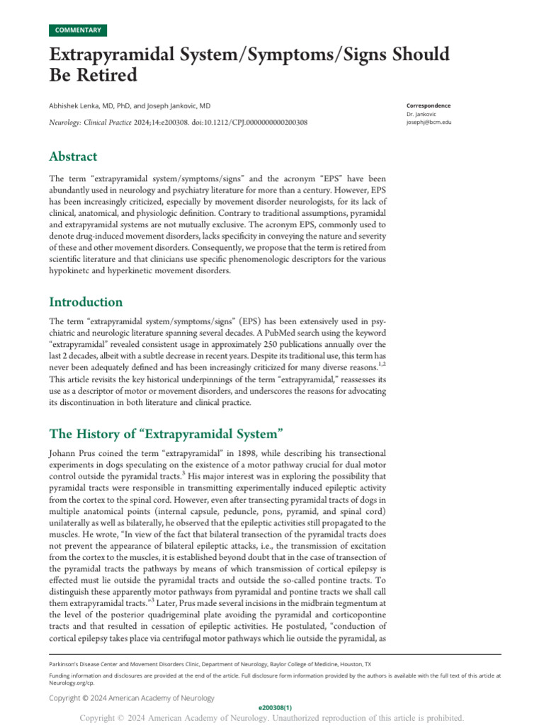 Extrapyramidal System-Symptoms-Signs Should Be Retired | PDF | Diseases ...