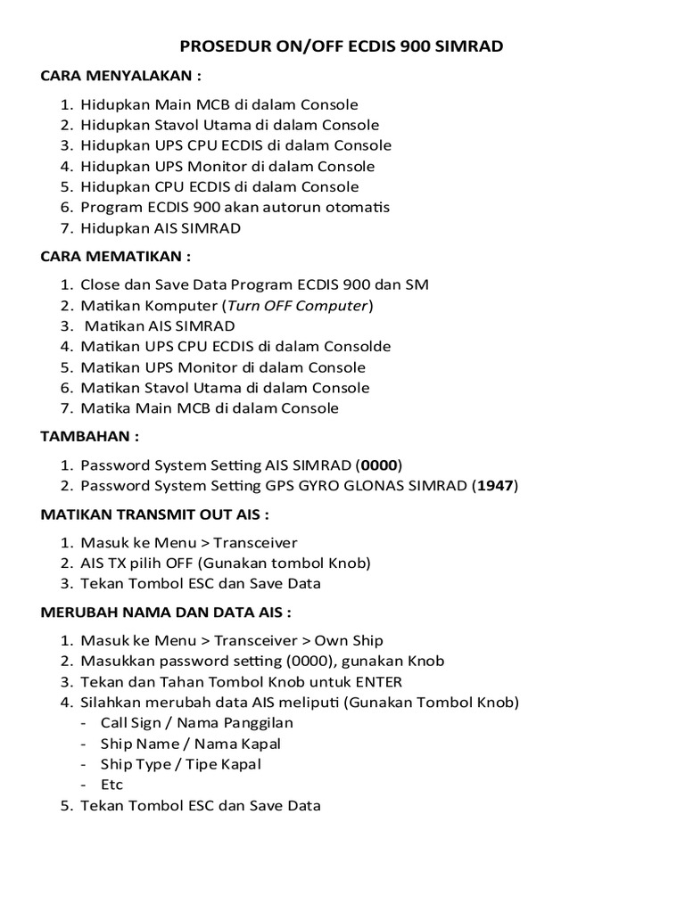 Prosedur Onoff Ecdis 900 Simrad | PDF