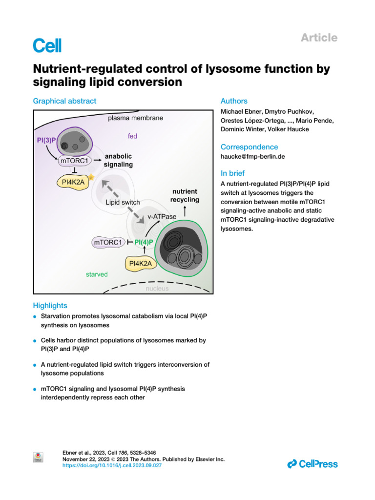 Nutrient-Regulated Control of Lysosome Function by Signaling Lipid ...