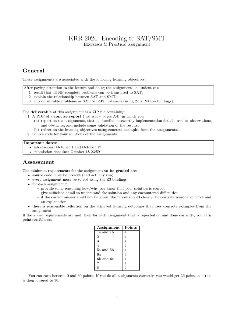 KRR Assignments Encoding to SAT-SMT | PDF | Integer (Computer Science) | Mathematics