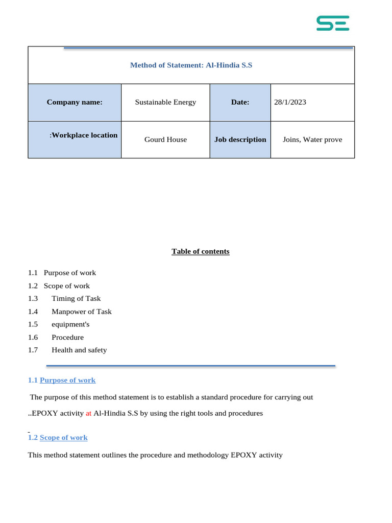 Method Statement of Epoxy | PDF