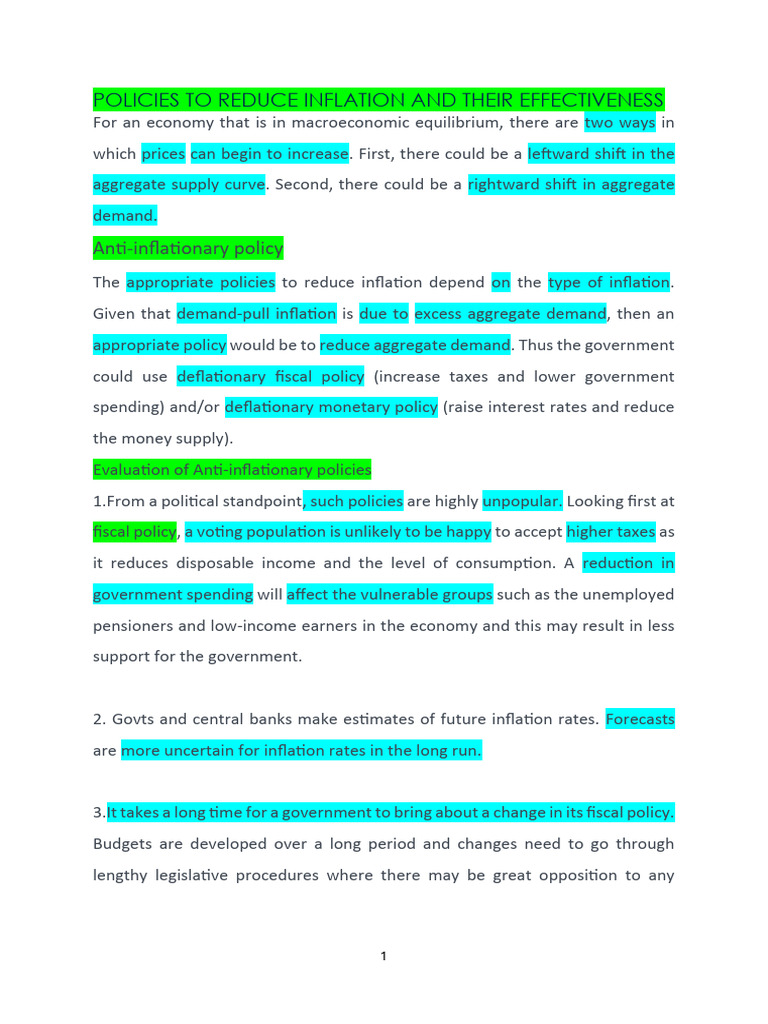 Policies To Reduce Inflation | PDF | Inflation | Fiscal Policy