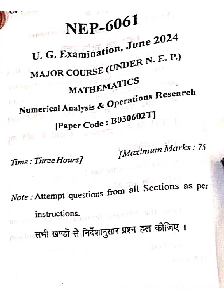 Numerical Analysis and Operation Research Question Paper | PDF