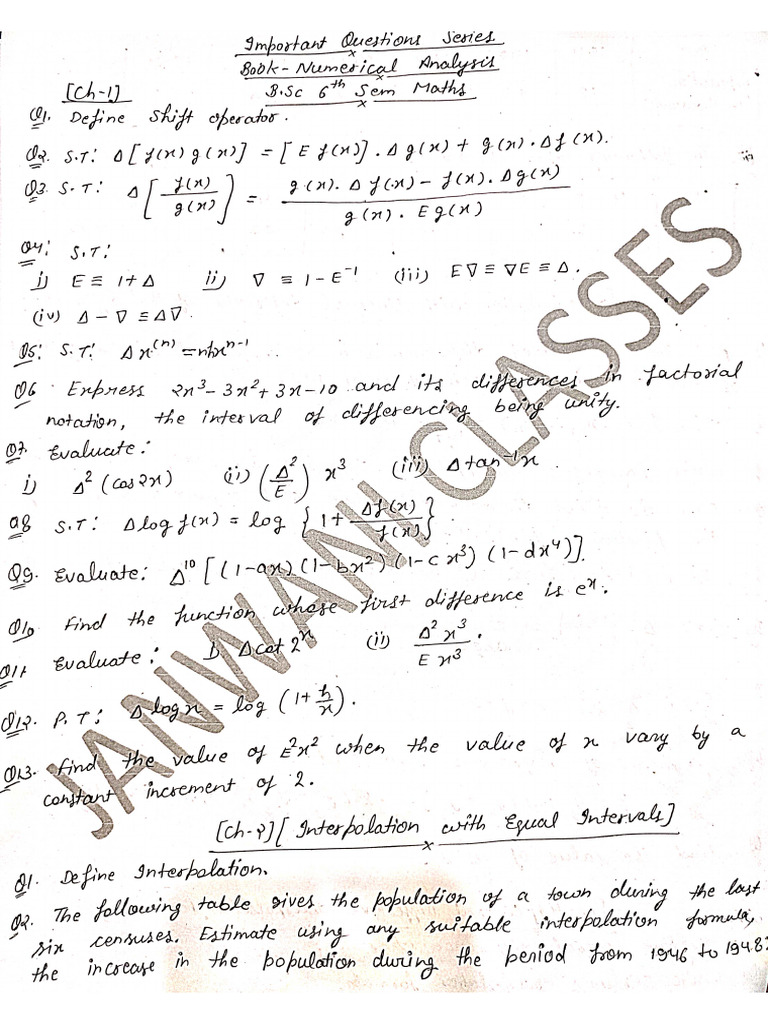 Numerical Analysis & Complex Analysis Imp Questions Series | PDF