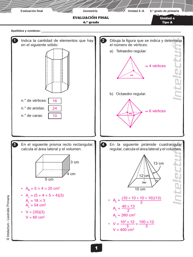 Geo - Eval - Final 4° - U4-A - Docente | PDF | Objetos geométricos | Geometría