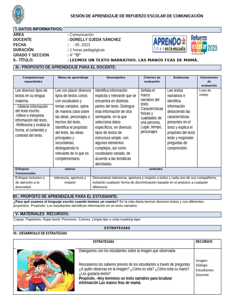 COM Ref Esc Las Manos Feas de Mamá | PDF | Aprendizaje | Información