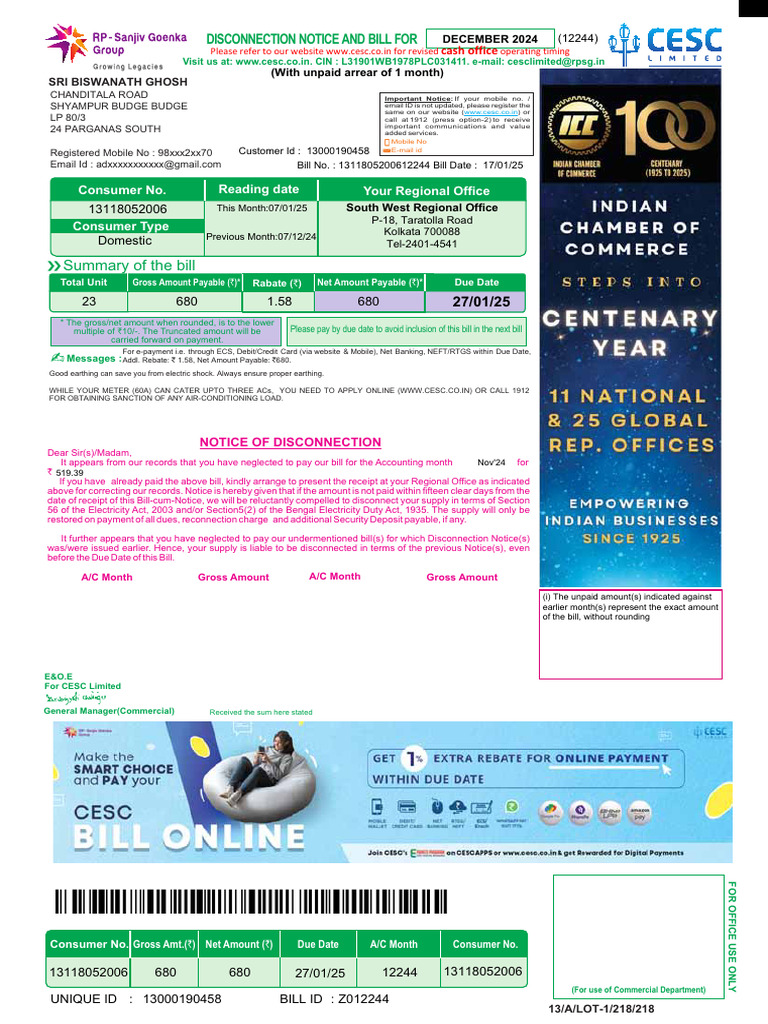 Disconnection Notice and Bill Summary | PDF | Rebate (Marketing) | Payments