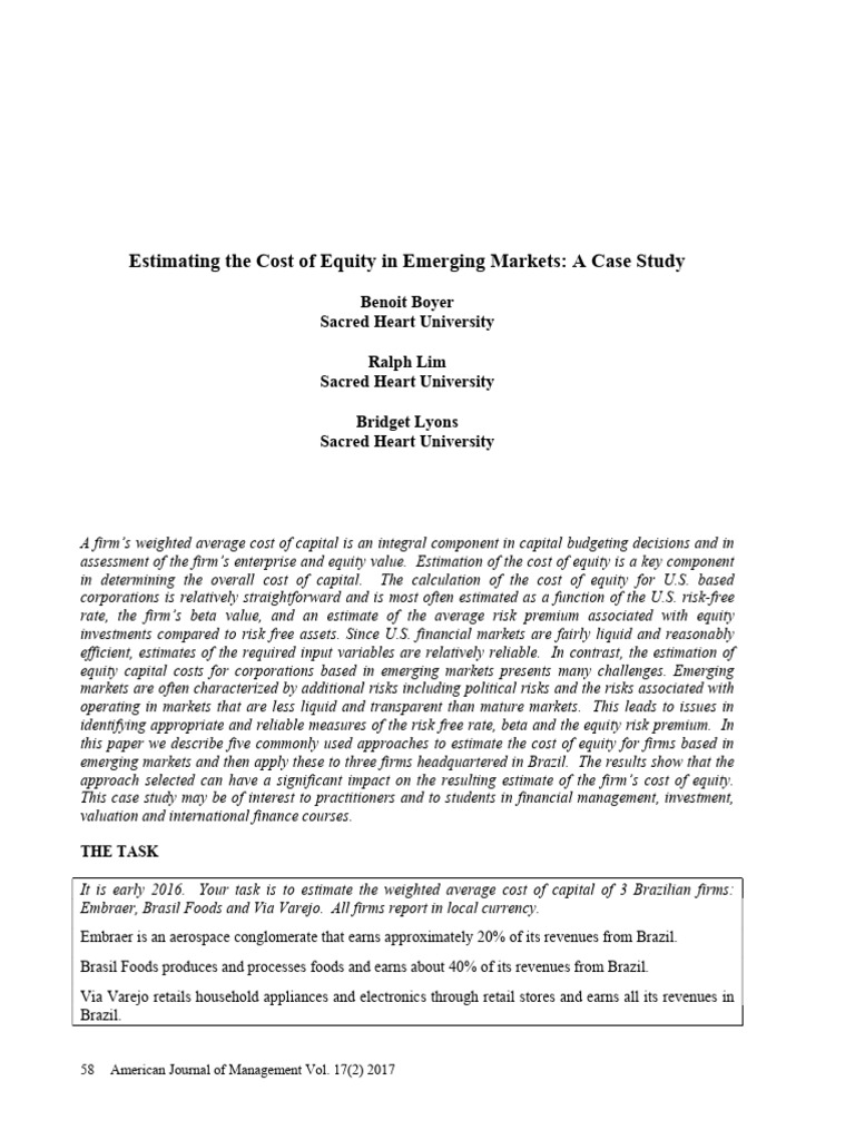 Estimating The Cost of Equity in Emerging Markets A Case Study | PDF ...