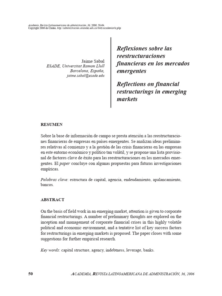 Reflections On Financial Restr | PDF | Bancos | Deuda