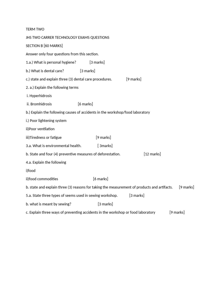 JHS Career Technology Exam Questions | PDF