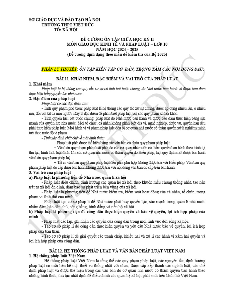 Ans Đề Cương GDKT PL 10D4 VĐ | PDF