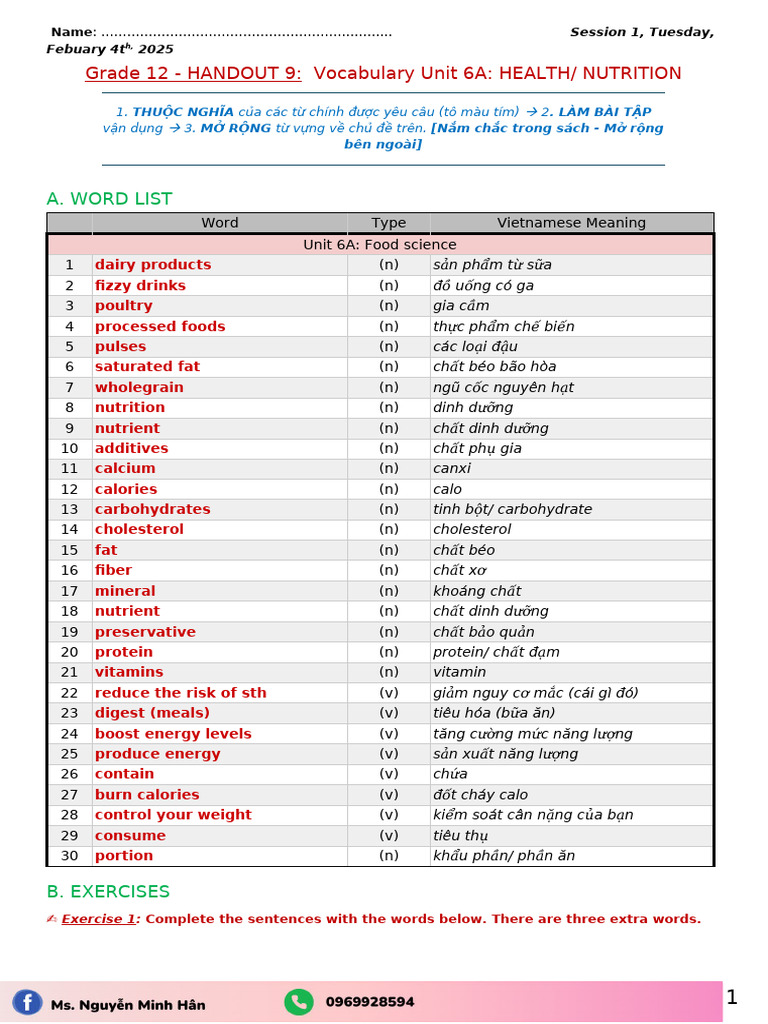 Vocabulary for Health and Nutrition | PDF | Foods | Fat