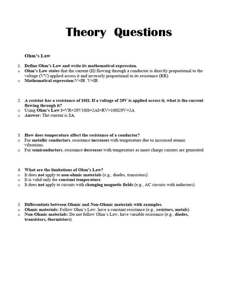 questions for Ohm’s Law, Kirchhoff’s Law, Voltage division rule, Current division rule - ECE249 ...