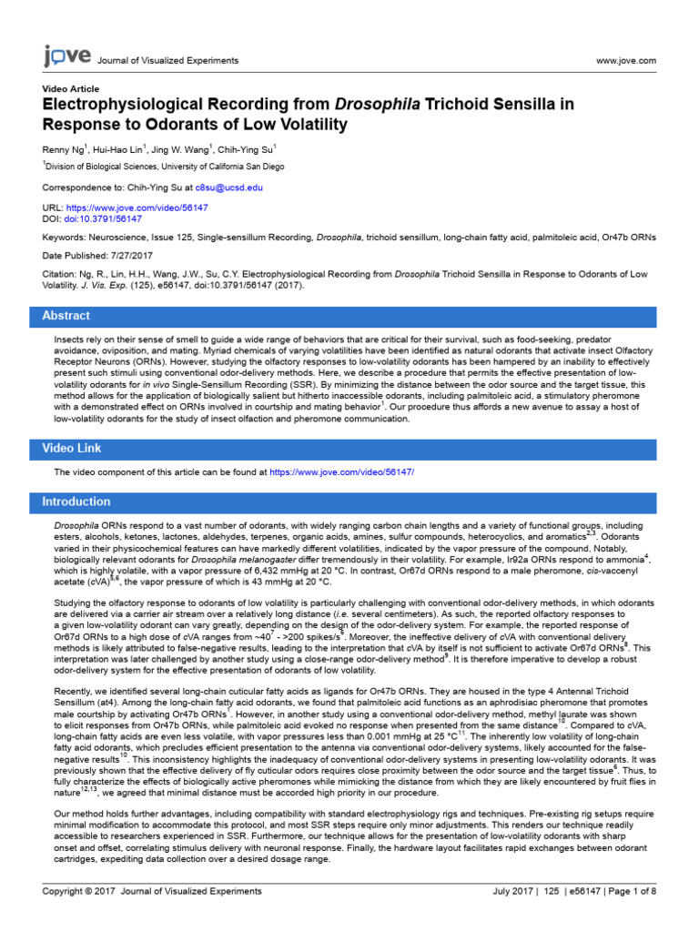 Electrophysiological Recording From Drosophila Trichoid Sensilla in ...