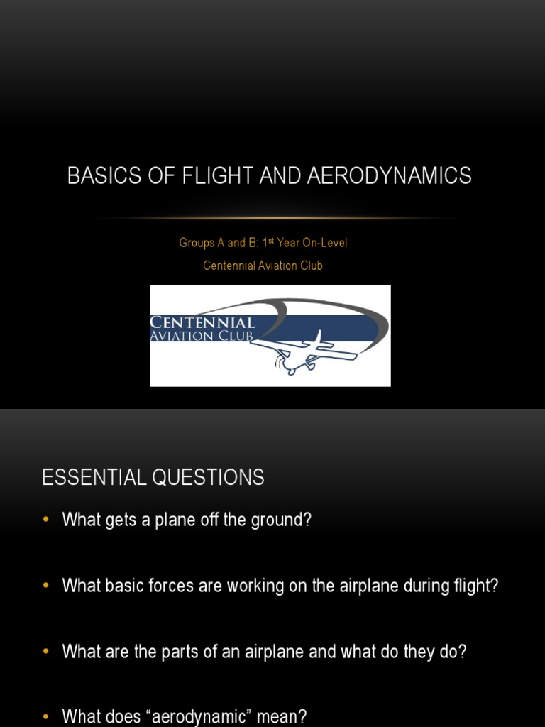 Basics of Flight and Aerodynamics: Groups A and B: 1 Year On-Level ...